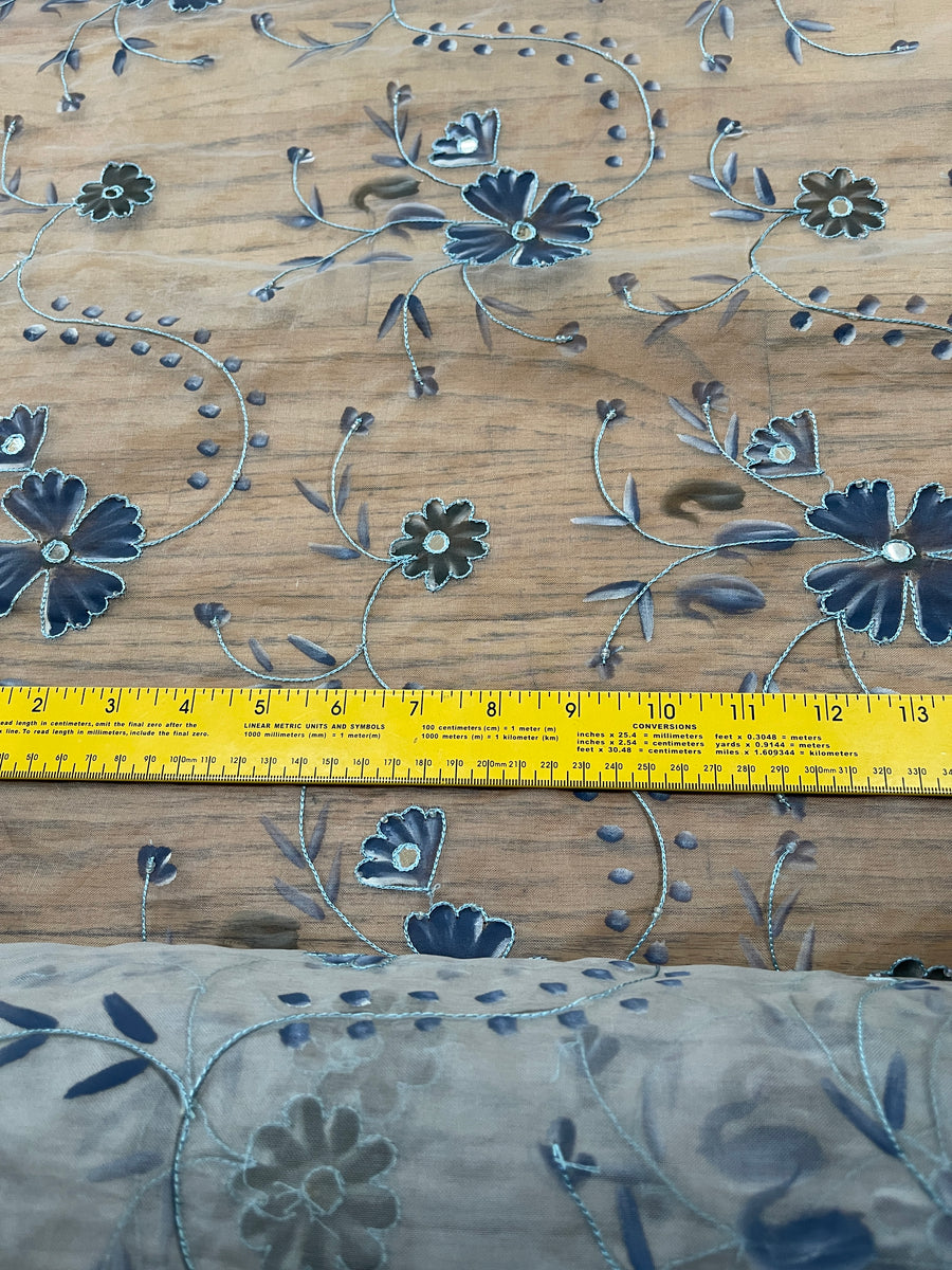 Exquisite Quality Silk Organza Sheer Embroidery - BLUES/ GRAY ...